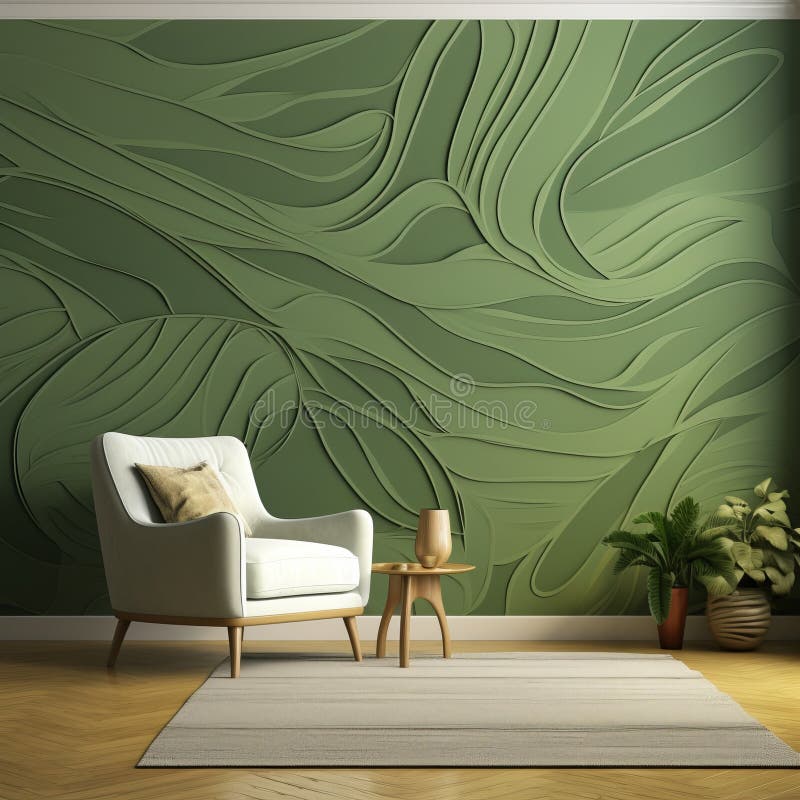 Organic Flowing Forms: a Detailed Rendering of a Green Wallpapered ...
