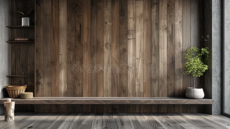 A Room Featuring a Wooden Wall and a Bench. Suitable for Interior ...