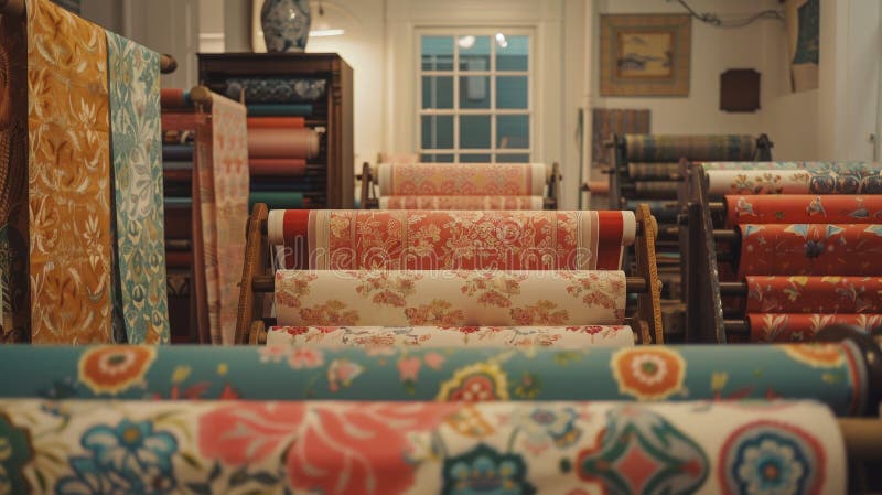 A Room Filled with Colorful Rolls of Fabric Stacked from Floor To ...