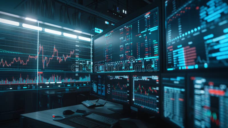 A Room Filled with Computer Screens Stock Image - Image of technology ...