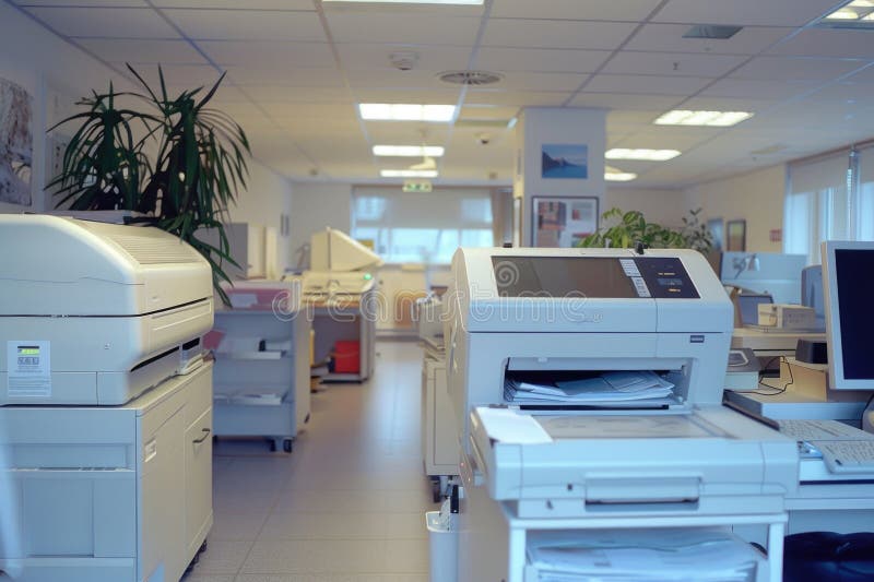 A Room Filled with Computers and a Printer, Ideal for Technology or ...