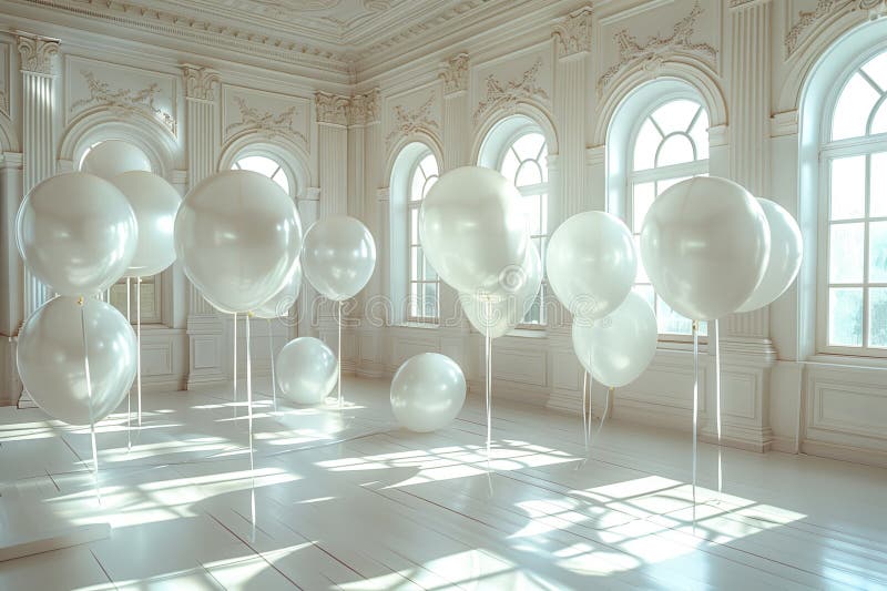 A Room Filled with Inflated White Balloons Stock Photo - Image of ...