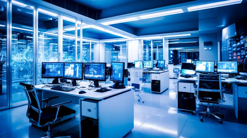 Room Filled with Lots of Computers on Top of White Counter Top ...