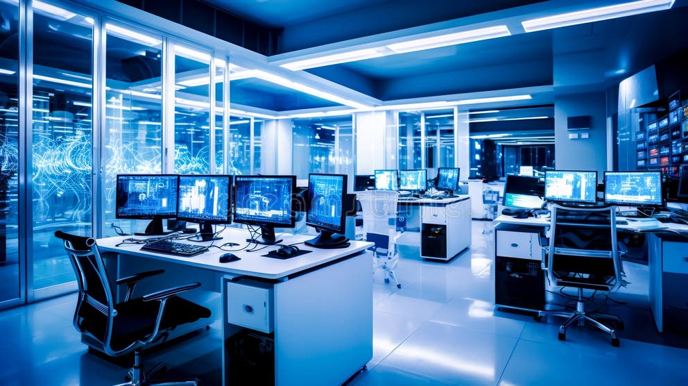 Room Filled with Lots of Computers on Top of White Counter Top ...