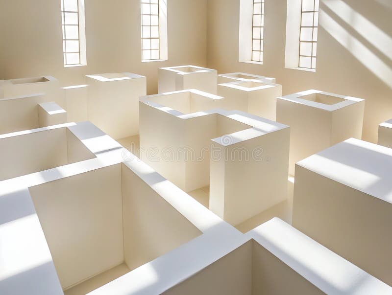 A Room Filled with Lots of White Cubes in a Room Stock Photo - Image of ...
