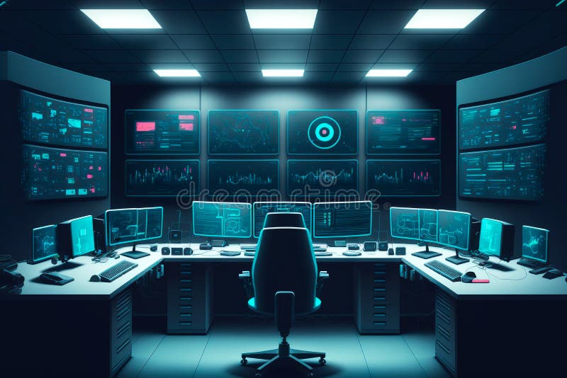 A Room Filled with Monitors Displaying Charts and Calculations. Stock ...