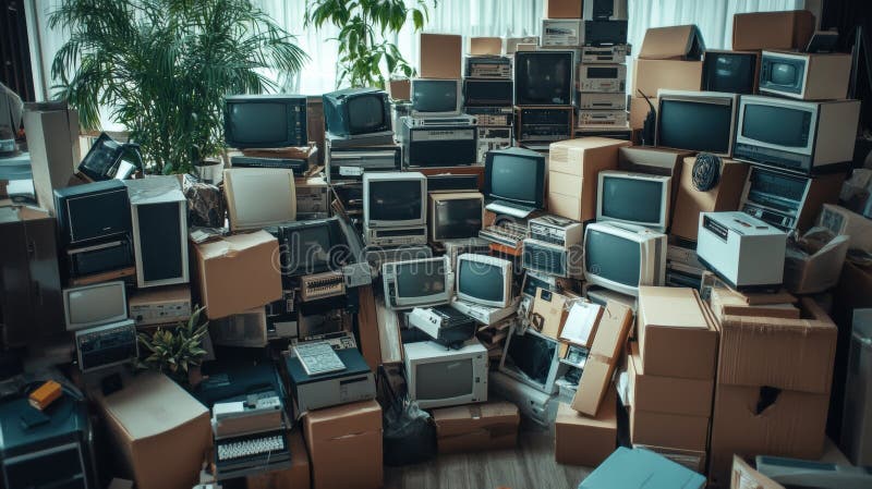 A Room Filled with Old Televisions and Computers Sitting on Top of ...