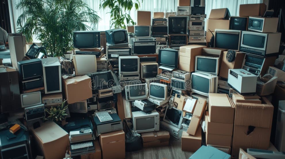 A Room Filled with Old Televisions and Computers Sitting on Top of ...