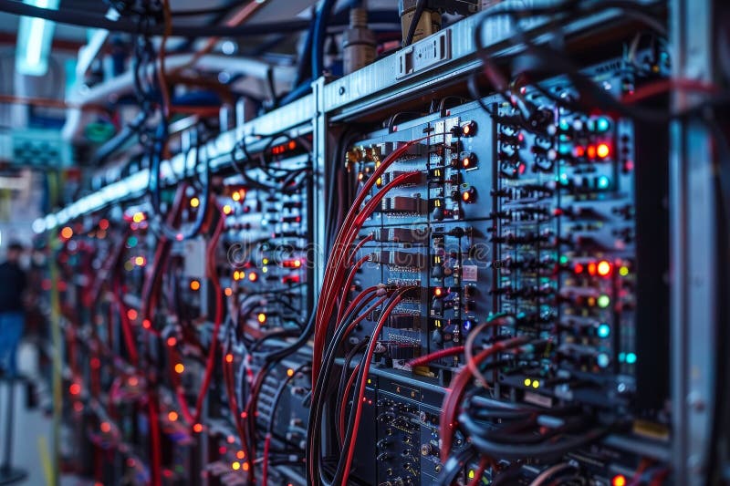 A Room Filled with a Rack of Wires, Showing a Network Setup and ...