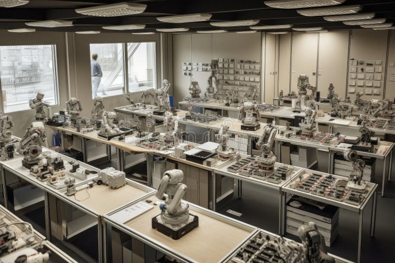 Room Filled with Robots and Machines Performing Various Tasks Stock ...