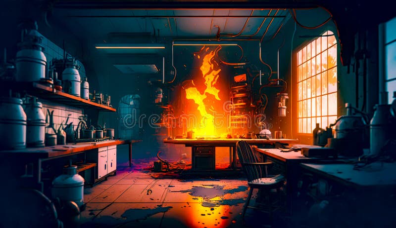 Room with Fire in the Middle of the Room and Table in the Middle of the ...