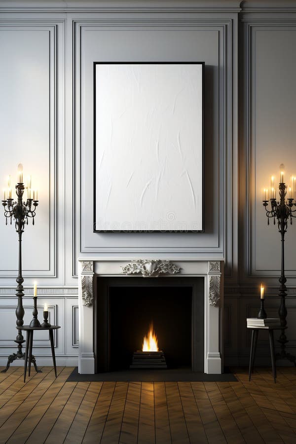 Room with Fireplace and Picture Frame on the Wall. Generative AI Stock ...