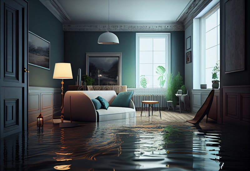 Room in a Flooded Modern Apartment Interior Stock Illustration ...