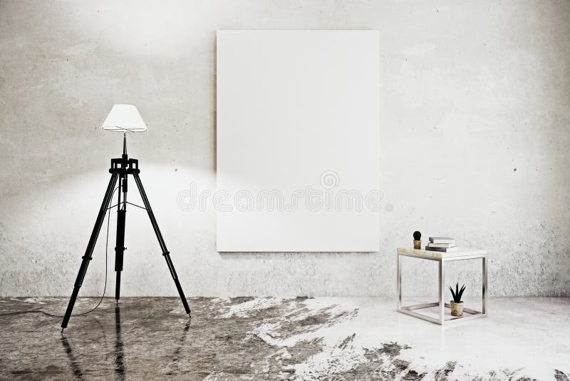 Room with Floor Lamp and Poster Stock Illustration - Illustration of ...