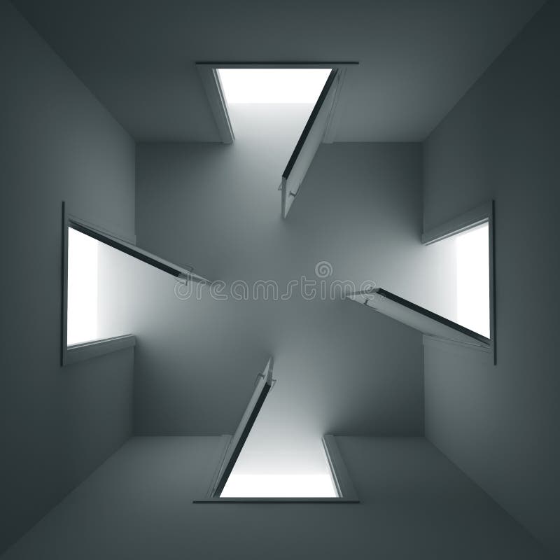 Room with Four Doors, Top View. 3d Illustration. Stock Illustration ...
