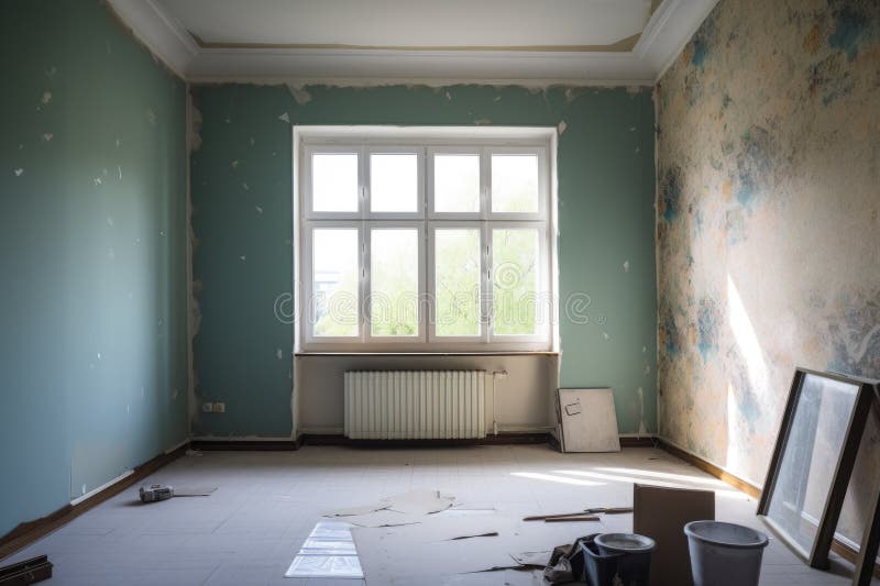 A Room with Freshly Painted Walls and Fresh Paper, Ready for Custom ...