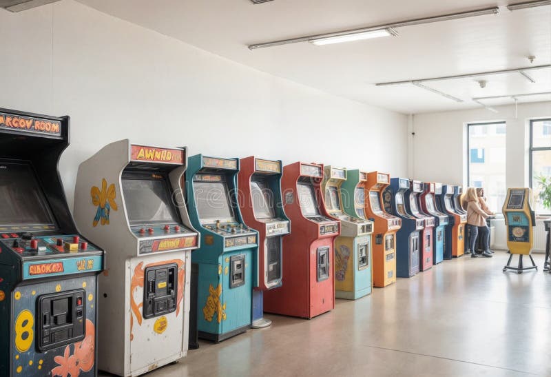 Room Full of Arcade Machines, 80s - 90s - Generated by Ai Stock ...