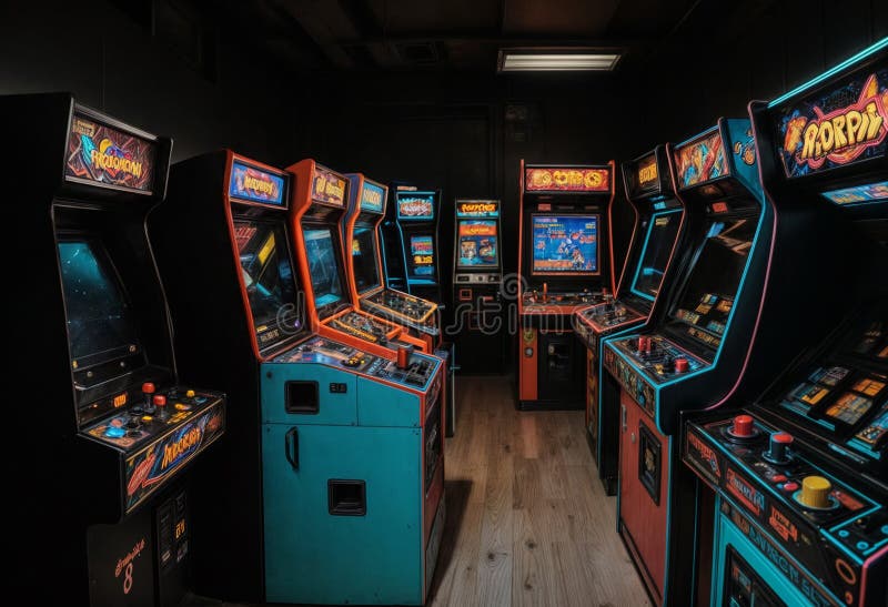 Room Full of Arcade Machines, 80s - 90s - Generated by Ai Stock ...