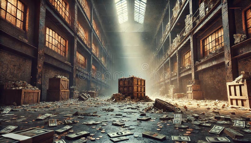 A Room Full of Boxes and Money with a Small Box in the Middle Stock ...