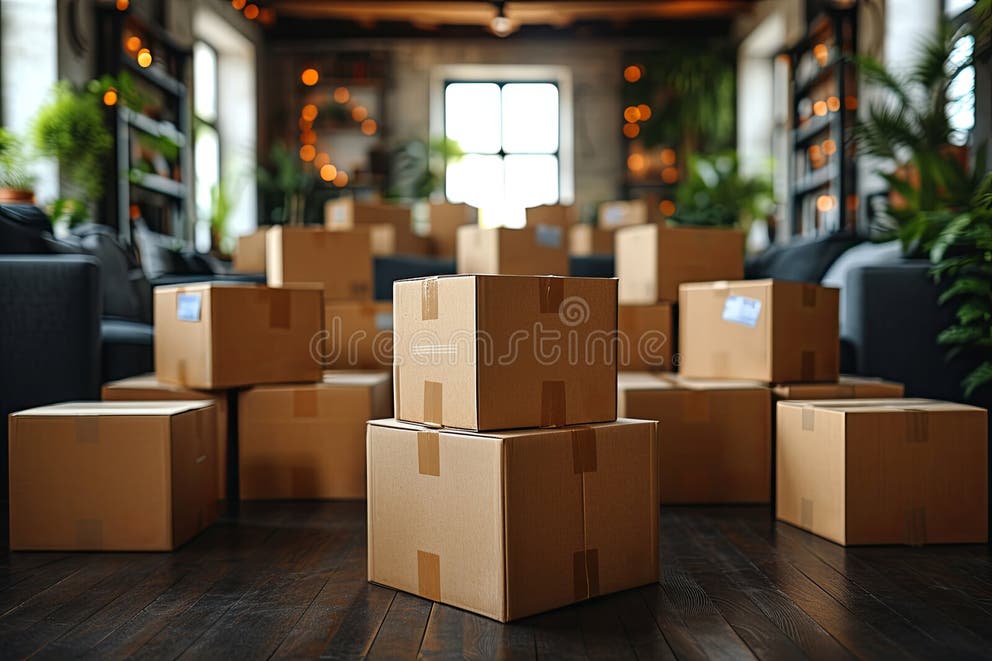 Room Full of Boxes for Moving Stacked on Top of Each Other Stock ...