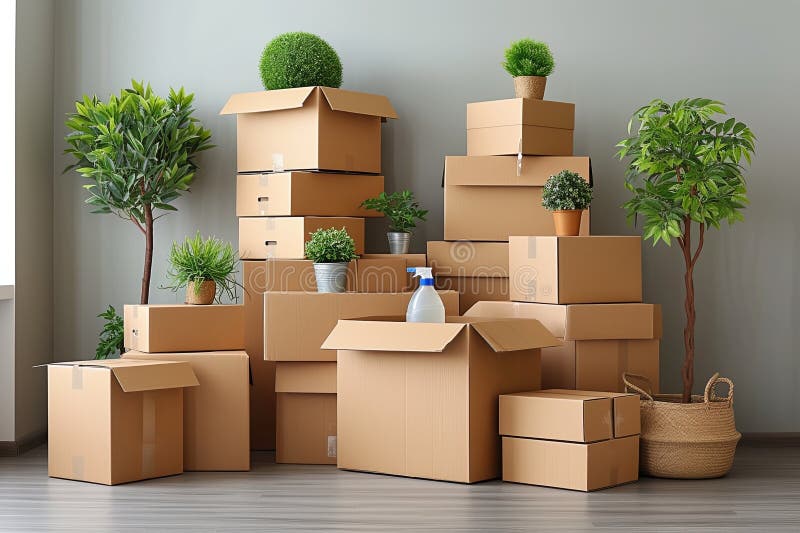 Room Full of Boxes and Plants. Apartment Appears To Be in the Process ...