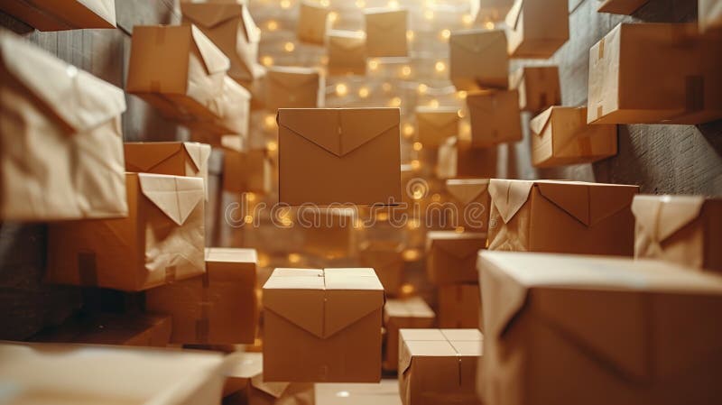 A Room Full of Floating Packages, with a Blurred Background of Lights ...