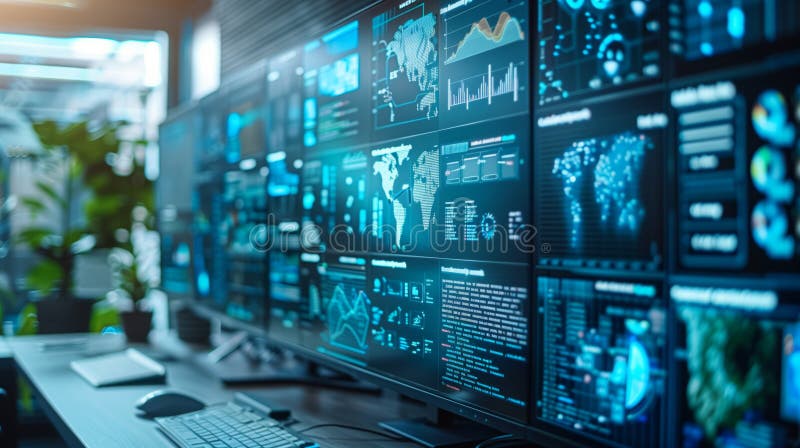 A Room Full of Monitors Displaying Diverse Data Sets, Showcasing an ...