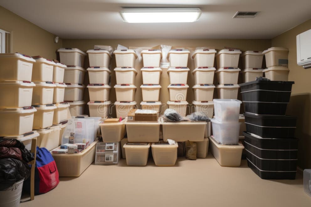 A Room Full of Storage Bins, Labeled and Organized Stock Illustration ...