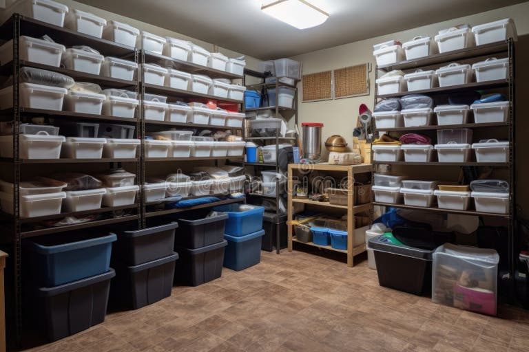 A Room Full of Storage Bins, Labeled and Organized Stock Illustration ...