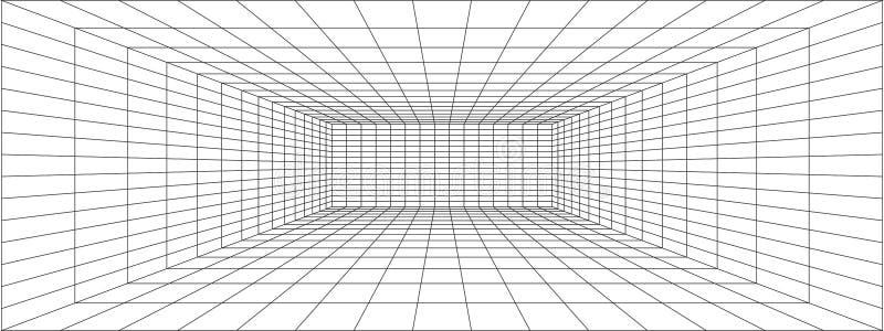 Room, Hallway, Studio or Portal Wireframe in Perspective. Box Grid ...