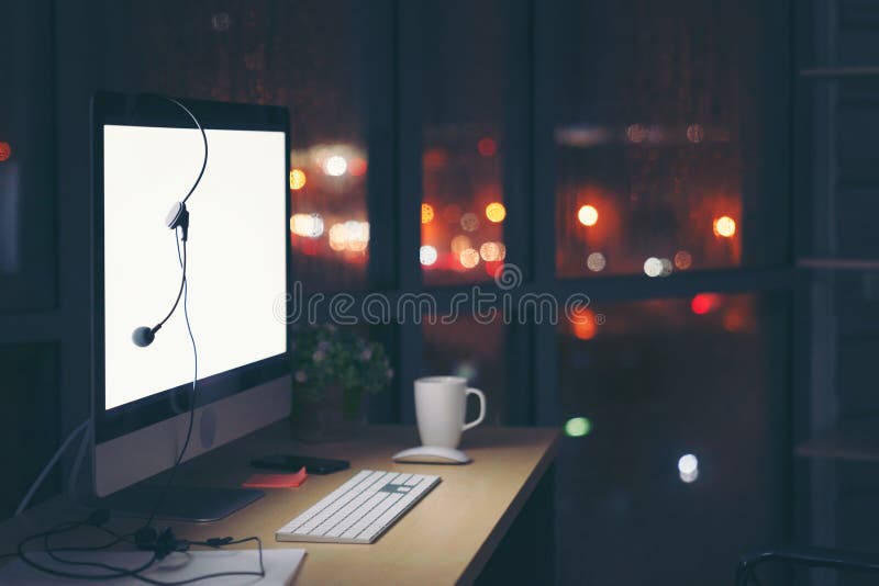 Room Illuminated by a Computer Screen at Night, No People, Empty ...