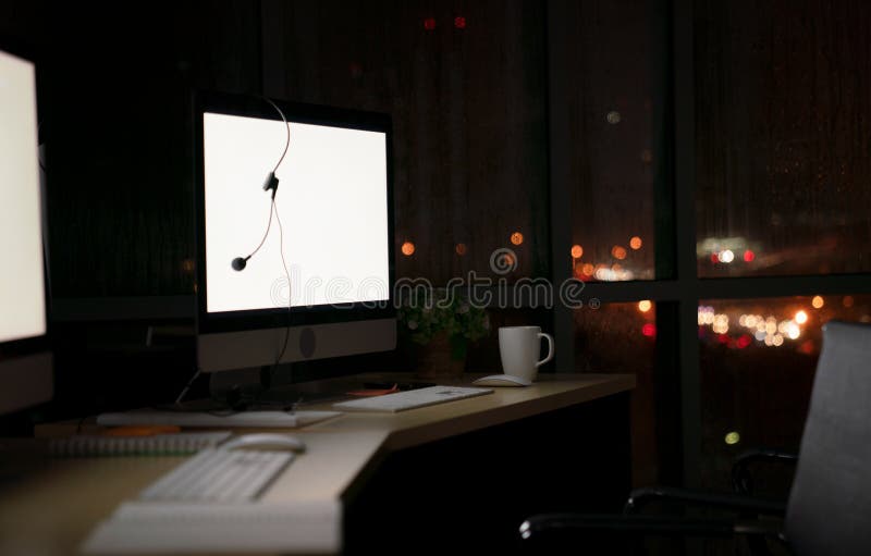 Room Illuminated by a Computer Screen at Night, No People, Empty ...