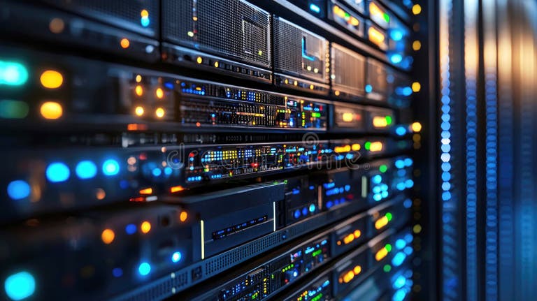 A Room Illuminated by the Connections of the Computer Servers. Stock ...