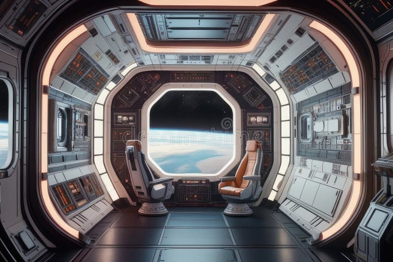 A Room Inside a Spaceship, Horizontal Composition Stock Illustration ...