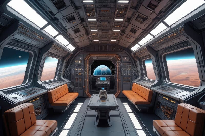 A Room Inside a Spaceship, Horizontal Composition Stock Illustration ...