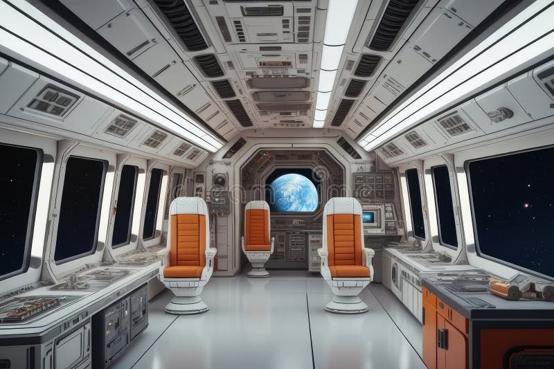 A Room Inside a Spaceship, Horizontal Composition Stock Illustration ...