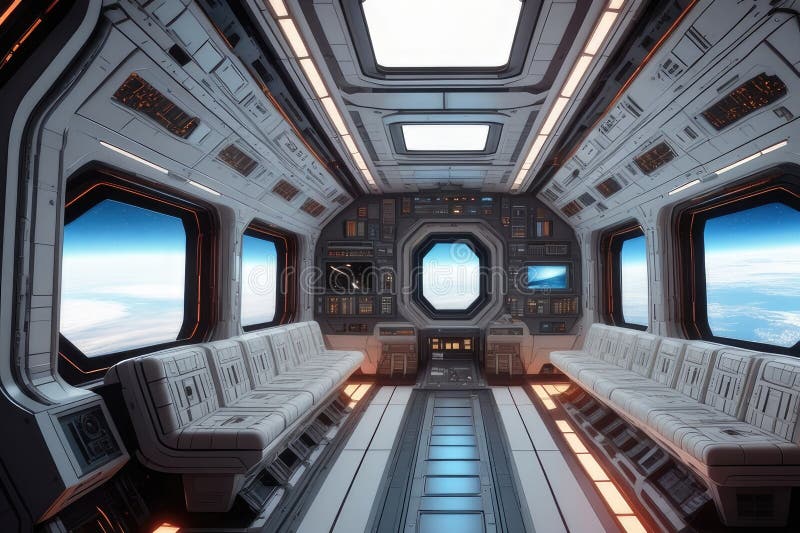 A Room Inside a Spaceship, Horizontal Composition Stock Illustration ...