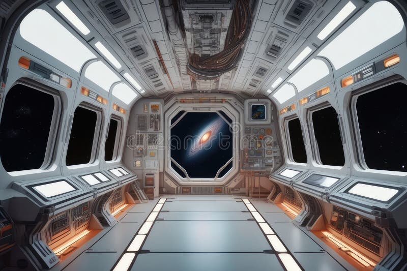 A Room Inside a Spaceship, Horizontal Composition Stock Illustration ...