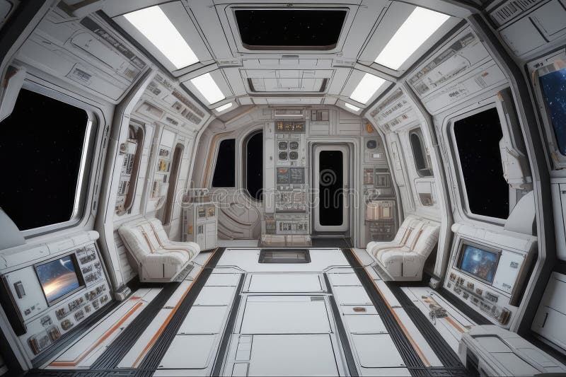 A Room Inside a Spaceship, Horizontal Composition Stock Illustration ...