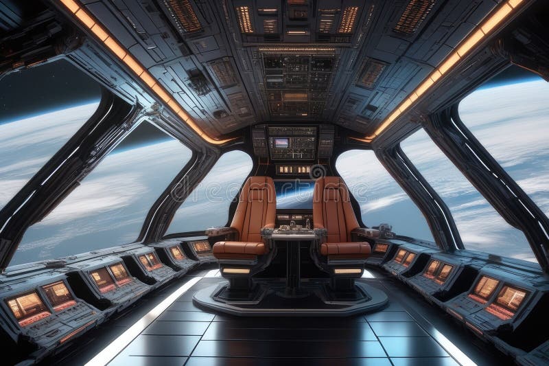 A Room Inside a Spaceship, Horizontal Composition Stock Illustration ...