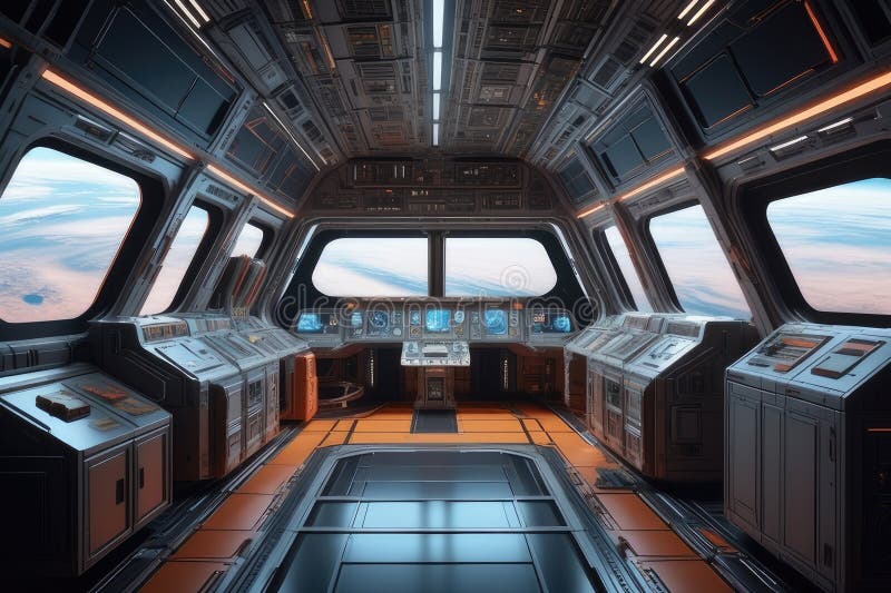 A Room Inside a Spaceship, Horizontal Composition Stock Illustration ...