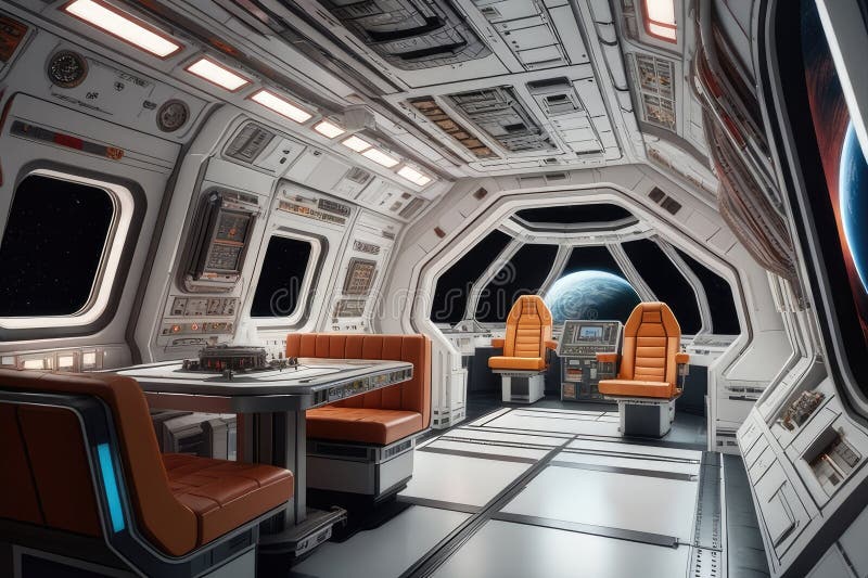 A Room Inside a Spaceship, Horizontal Composition Stock Illustration ...