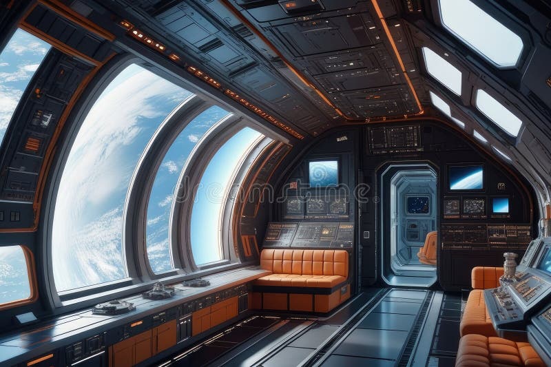 A Room Inside a Spaceship, Horizontal Composition Stock Illustration ...