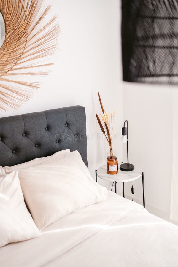 Room Interior with Bed in Minimalistic Setting Stock Photo - Image of ...