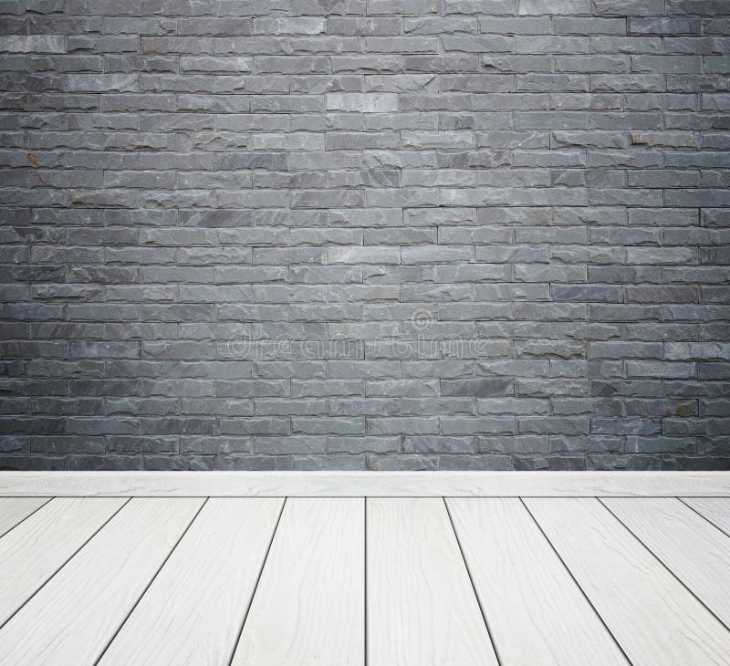 Room Interior with Brick Stone Tiles Wall and Wood Floor Background ...