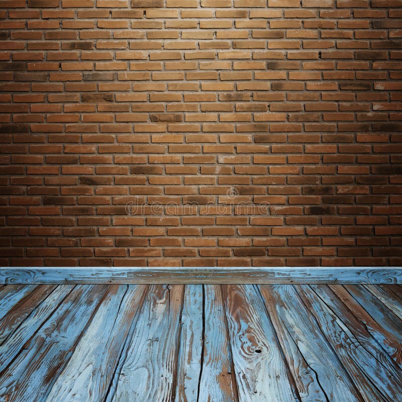 Room Interior with Brick Wall and Wood Floor Stock Image - Image of ...