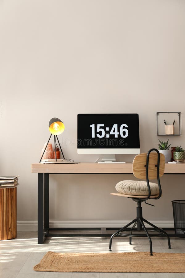 Workplace with Modern Computer on Wooden Table Indoors. Mockup for ...