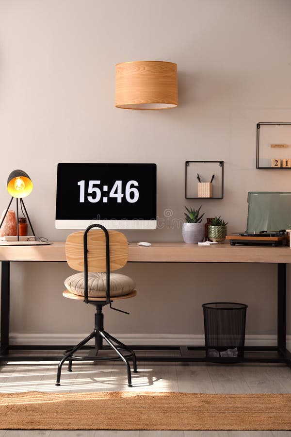 Workplace with Modern Computer on Wooden Table Indoors. Mockup for ...