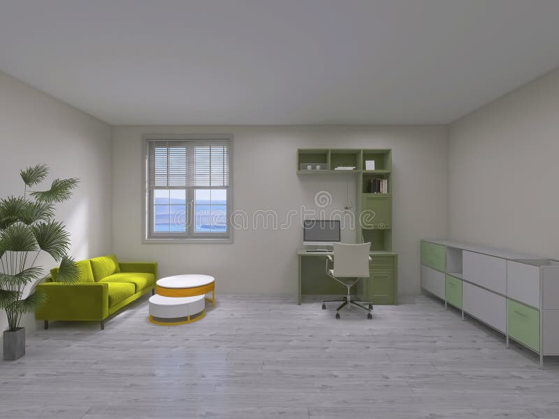 Room Interior, Desktop with Computer 3d Render, 3d Illustration Concept ...