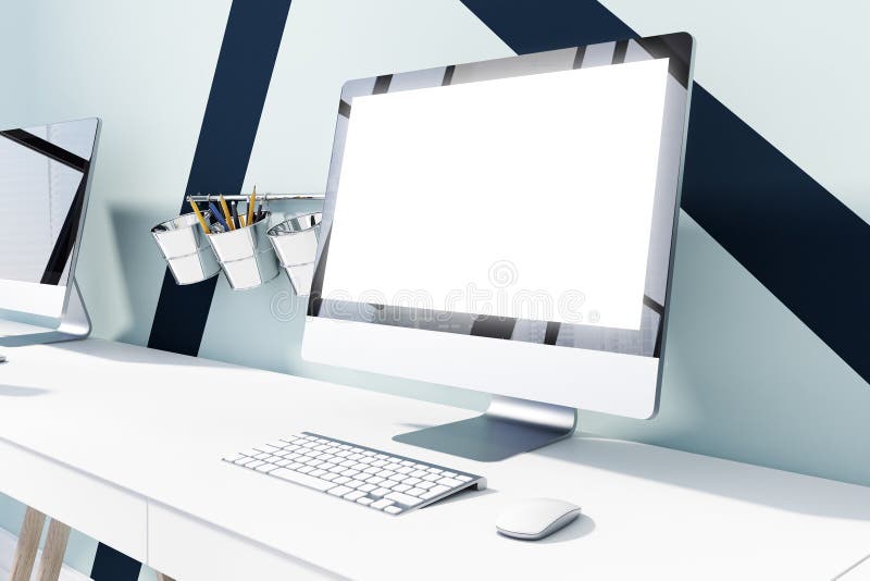 White Computer Screen on a Desk Stock Illustration - Illustration of ...